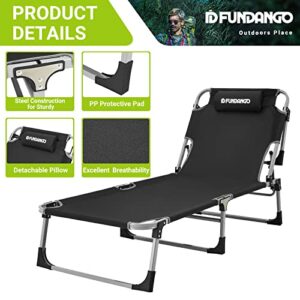 FUNDANGO Lounge Chairs for Outside, Outdoor Lounge Chairs Heavy Duty Portable Folding Chaise, Beach Lounge Chairs for Adults Adjustable 4-Position 4-Fold 74.8" D x 25.6" W x 11.8" H, Black