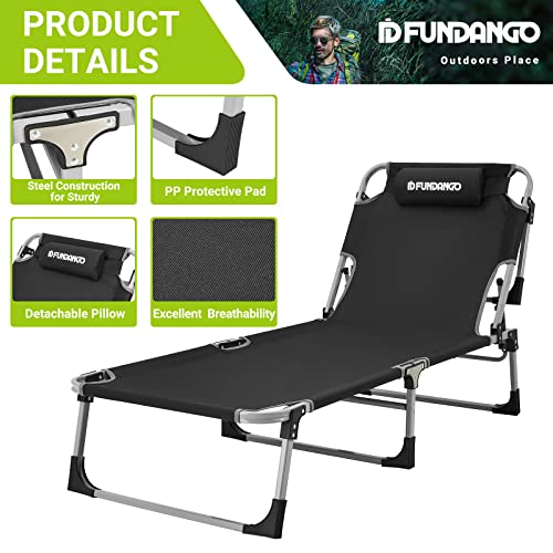 FUNDANGO Lounge Chairs for Outside, Outdoor Lounge Chairs Heavy Duty Portable Folding Chaise, Beach Lounge Chairs for Adults Adjustable 4-Position 4-Fold 74.8" D x 25.6" W x 11.8" H, Black