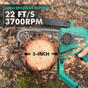 POPULO 5-inch Cordless Mini Chainsaw, 20V MAX 2.0Ah Power Chain Saws Rechargeable, Portable Small Pruning Saw for Tree and Wood, One-Hand Handheld Electric Chainsaw with Battery and Charger