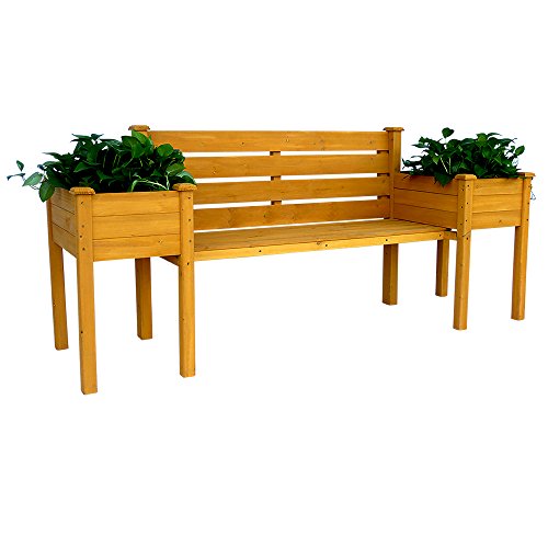 Leisure Season PBB7821 Wood Planter Bench - Brown - 1 Piece - Outdoor Wooden Seat with Raised Plant - Rustic Garden and Yard Decoration - Roses, Herb, Flower Display - Deck, Patio and Pergola Seating