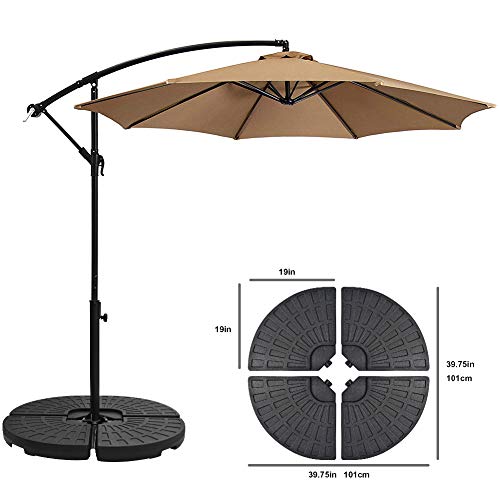 EliteShade USA 4PCS 160 LB Fan Shaped Water or Sand Filled Umbrella Base Stand for Cantilever Offset Patio Market Umbrella with Carry Handles (Black)