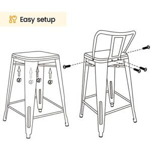 Topeakmart Count Height Bar Stool 4PCS Metal Stools with Low Back & Wood Top for Outdoor & Indoor Barstools Home Stools Black 24 inch