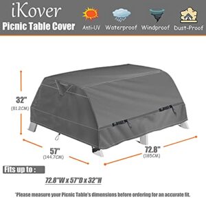 72 Inch Picnic Rectangle Picnic Table Cover ,Picnic Table Cover with Bench Covers,Grey 6 ft Rectangular Patio Table Bench Covers Camping Winter Outdoor Waterproof