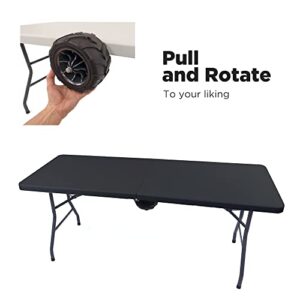 Creative Outdoor Folding Table and Chairs, 6 Ft, Built-in Wheels, Portable Durable Plastic, Indoor/Outdoor Events, Perfect for Camping/Picnic/Tailgating/Party, Easy to Clean