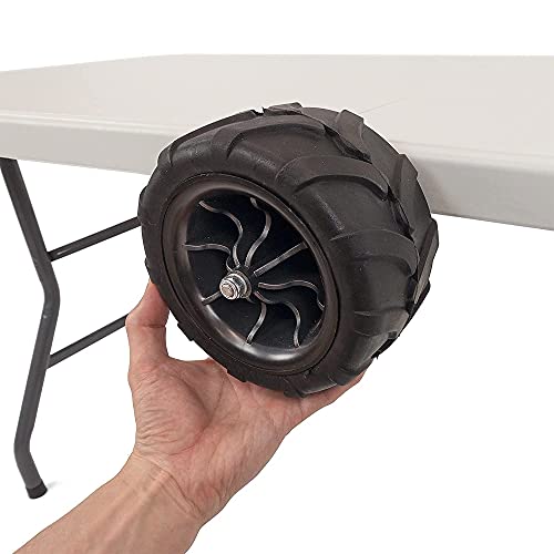 Creative Outdoor Folding Table and Chairs, 6 Ft, Built-in Wheels, Portable Durable Plastic, Indoor/Outdoor Events, Perfect for Camping/Picnic/Tailgating/Party, Easy to Clean