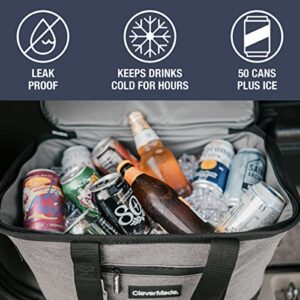 CleverMade Collapsible Cooler Bag: Insulated Leakproof 50 Can Soft Sided Portable Cooler Bag for Lunch, Grocery Shopping, Camping and Road Trips, Heather Grey/Black