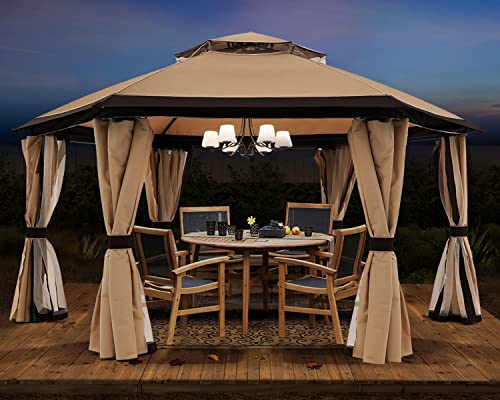 10'x10' Gazebos for Patios Outdoor Hexagonal Gazebo with Netting and Privacy Curtains by ABCCANOPY