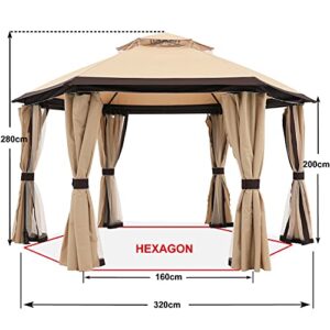 10'x10' Gazebos for Patios Outdoor Hexagonal Gazebo with Netting and Privacy Curtains by ABCCANOPY