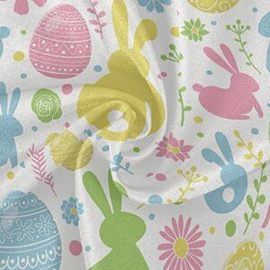 Easter Bunnies Eggs Round Tablecloth 60" Spring Flowers Peeps Flowers Tablecloths with Lace Washable Stain Resistant Tablecover for Kitchen Dining Holiday Home Party Decorations