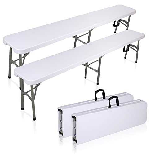 Lineslife Portable Folding Bench,6ft Plastic Lightweight Multipurpose Outdoor Bench Seat with Handle for Picnic Party Camping Dining, 2 Pack