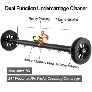 POHIR Pressure Washer Water Broom Pro Max 24 Inch Undercarriage Power Washer Attachment with 3pcs Extension Wand and Quick Connect Pivot Coupler Surface Cleaner 4000psi, 2 in 1 Underbody Car Washer