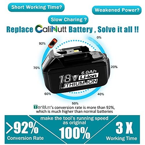 【Upgrade】 CaliHutt 2 Pack 18V 6000mAh Replacement Battery for Makita 18V Battery with LED Indicator BL1830 BL1850 BL1840 BL1845 BL1815 BL1820 BL1860B LXT-400 Cordless Power Tools Lithium-ion Battery