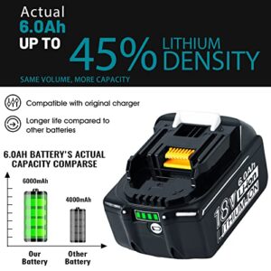 【Upgrade】 CaliHutt 2 Pack 18V 6000mAh Replacement Battery for Makita 18V Battery with LED Indicator BL1830 BL1850 BL1840 BL1845 BL1815 BL1820 BL1860B LXT-400 Cordless Power Tools Lithium-ion Battery