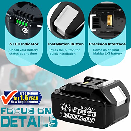 【Upgrade】 CaliHutt 2 Pack 18V 6000mAh Replacement Battery for Makita 18V Battery with LED Indicator BL1830 BL1850 BL1840 BL1845 BL1815 BL1820 BL1860B LXT-400 Cordless Power Tools Lithium-ion Battery