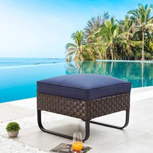 festival depot patio ottoman footstool outdoor bistro furniture with premium fabric soft cushion wicker rattan square with u shaped slatted steel legs foot rest for garden yard lawn all-weather