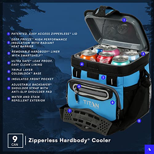 Arctic Zone Titan Deep Freeze Cooler - 9 Can Zipperless Hardbody Cooler - Deep Freeze Insulation, HardBody Liner, and SmartShelf