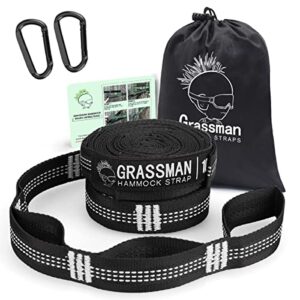 grassman hammock hanging adjustable straps, sturdy 10ft long hammock strap heavy duty tree straps for hammocks camping compact bag easy to use white