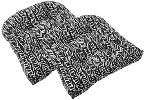 Pillow Perfect Outdoor/Indoor Herringbone Night Tufted Seat Cushions (Round Back), 2 Count (Pack of 1), Black