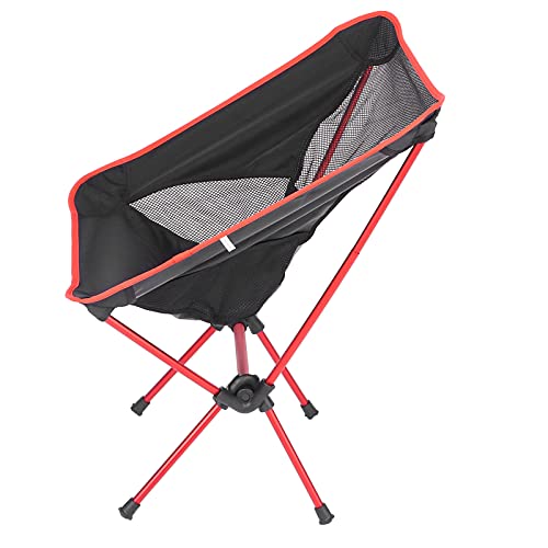 Aluminum Alloy Portable Chair, Nylon Mesh Simple Operation Outdoor Camping Chair with A Stable Four Arm Design for Fishing(Big red)