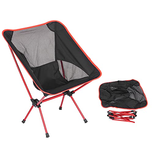 Aluminum Alloy Portable Chair, Nylon Mesh Simple Operation Outdoor Camping Chair with A Stable Four Arm Design for Fishing(Big red)