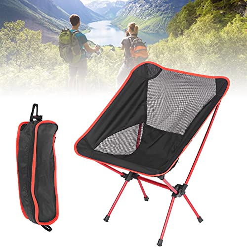 Aluminum Alloy Portable Chair, Nylon Mesh Simple Operation Outdoor Camping Chair with A Stable Four Arm Design for Fishing(Big red)