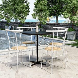 Bonzy Home Patio Chairs Set of 4, Metal Indoor-Outdoor Chairs, Lounge Chairs for Outside Pool, Bistro, Cafe, Restaurant, Kitchen, Wooden Stool Stackable Side Chairs with Back