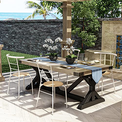 Bonzy Home Patio Chairs Set of 4, Metal Indoor-Outdoor Chairs, Lounge Chairs for Outside Pool, Bistro, Cafe, Restaurant, Kitchen, Wooden Stool Stackable Side Chairs with Back