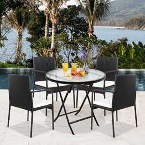 Tangkula 4 Pieces Patio Rattan Dining Chair Set, Patiojoy Outdoor Wicker Chairs with High Back & Ergonomic Armrest, Dining Chairs with Soft Padded Cushion for Deck Porch Backyard Indoor Outdoor