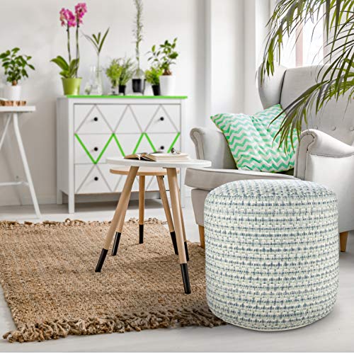 LR Home Interwoven Coastal Delight Indoor Outdoor Pouf, Blue/Green/White, 20" x 20" x 20"