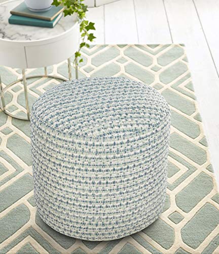 LR Home Interwoven Coastal Delight Indoor Outdoor Pouf, Blue/Green/White, 20" x 20" x 20"