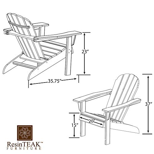 Resin TEAK Essential Adirondack Chair, Premium All Weather Outdoor Patio Furniture, 20 Inch Wide Seat, Up to 350 lbs, Outdoor Patio Chairs for Deck, Porck & Backyard (White)