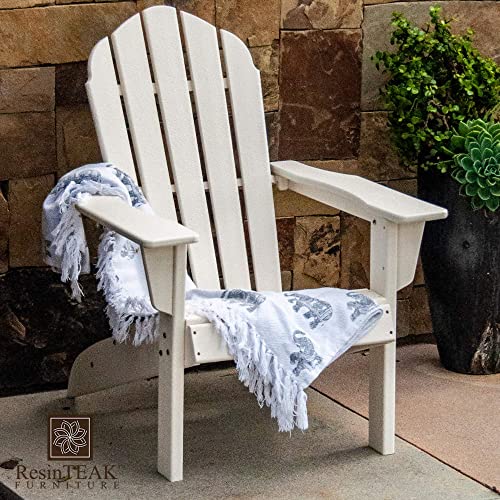 Resin TEAK Essential Adirondack Chair, Premium All Weather Outdoor Patio Furniture, 20 Inch Wide Seat, Up to 350 lbs, Outdoor Patio Chairs for Deck, Porck & Backyard (White)