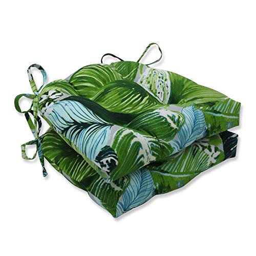 Pillow Perfect Outdoor/Indoor Lush Leaf Jungle Chair Pads, 15.5" x 16", Green, 2 Count