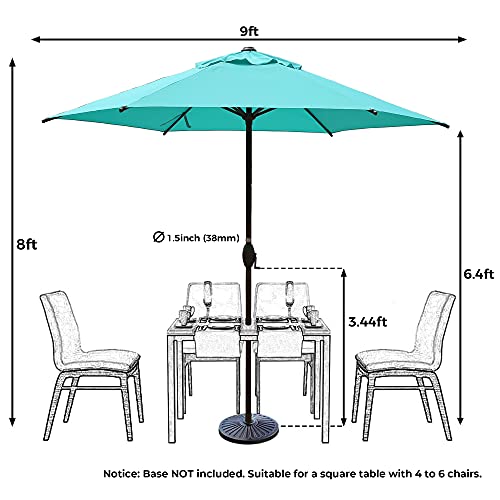 Abba Patio 9ft Patio Umbrella Outdoor Umbrella Patio Market Table Umbrella with Push Button Tilt and Crank for Garden, Lawn, Deck, Backyard & Pool, Turquoise