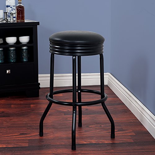 Trademark Gameroom Retro Ribbed Swivel Bar Stool, Black