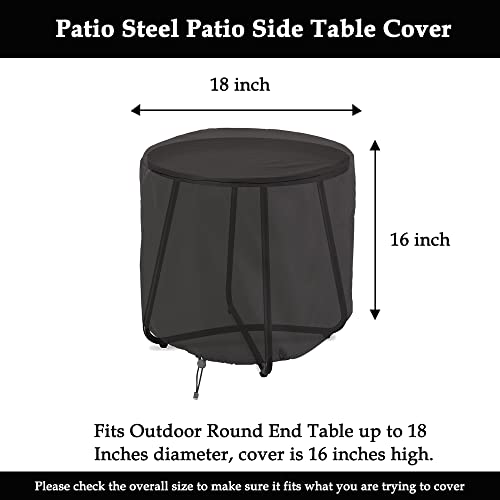 Patio Steel Patio Side Table Cover Weather Resistant Heavy Duty Small Outdoor Round End Table Covers, 18" D X 16" H, Black