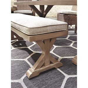 Signature Design by Ashley Beachcroft Patio Farmhouse Outdoor Upholstered Dining Bench, Beige