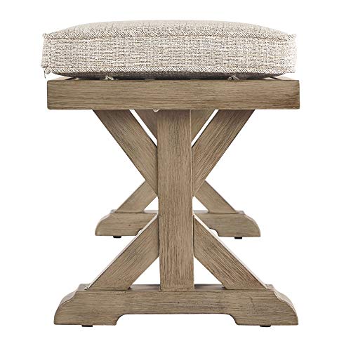 Signature Design by Ashley Beachcroft Patio Farmhouse Outdoor Upholstered Dining Bench, Beige