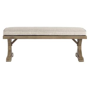 Signature Design by Ashley Beachcroft Patio Farmhouse Outdoor Upholstered Dining Bench, Beige