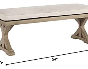 Signature Design by Ashley Beachcroft Patio Farmhouse Outdoor Upholstered Dining Bench, Beige