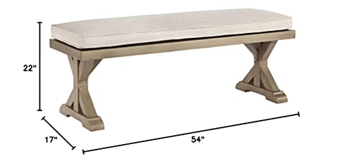 Signature Design by Ashley Beachcroft Patio Farmhouse Outdoor Upholstered Dining Bench, Beige