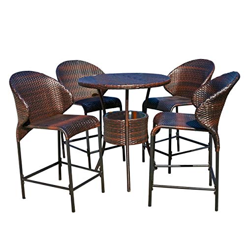 Christopher Knight Home CKH Outdoor Wicker Bistro Bar Set with Ice Pail, 5-Pcs Set, Multibrown