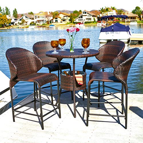 Christopher Knight Home CKH Outdoor Wicker Bistro Bar Set with Ice Pail, 5-Pcs Set, Multibrown