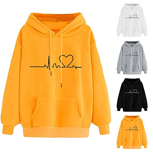 women solid basic hoodies casual loose fashion long sleeve crewneck blouse lady comfy warm pocket drawstring sweatshirt White