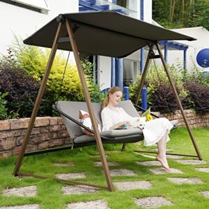 Grand Patio Outdoor Herning 3-Seat Steel Adjustable Canopy Swing, Porch Swing with Removable Cushion for Lawn Backyard Garden Poolside, Grey