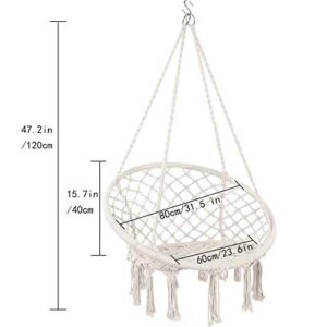 Y- Stop Hammock Chair Macrame Swing Chair, Max 330 Lbs, Hanging Chair Cotton Rope Hammock Chair Swing for Indoor and Outdoor Use, Beige