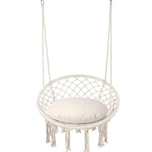 Y- Stop Hammock Chair Macrame Swing Chair, Max 330 Lbs, Hanging Chair Cotton Rope Hammock Chair Swing for Indoor and Outdoor Use, Beige