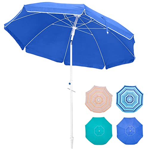 Lurasel Beach Umbrella 6.5ft UV 50+ Outdoor Portable Sunshade Umbrella with Sand Anchor,Tilt Mechanism and Carry Bag for Garden Beach Outdoor, Blue