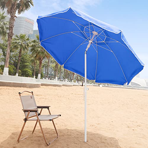 Lurasel Beach Umbrella 6.5ft UV 50+ Outdoor Portable Sunshade Umbrella with Sand Anchor,Tilt Mechanism and Carry Bag for Garden Beach Outdoor, Blue