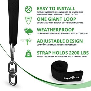 Easy Hang Tree Swing Straps- Holds 2200lbs. - Heavy Duty Carabiner and Spinner - Perfect for Tire and Saucer Swings, Waterproof - Easy Picture Instructions - Carry Bag Included! (12 Feet Double)